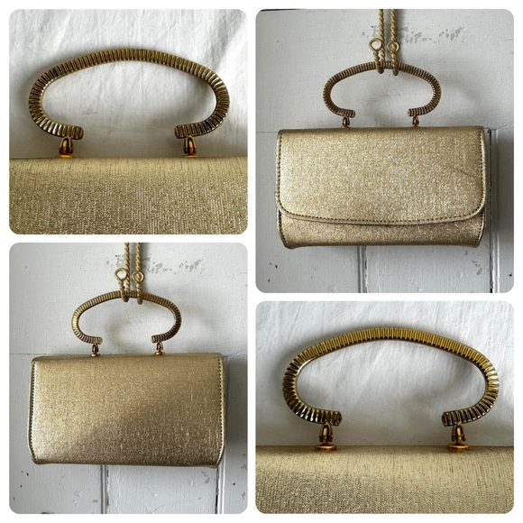 Vintage | Bags | Vintage Formal Elegant Gold Metalic Box Handbag Prom ...
